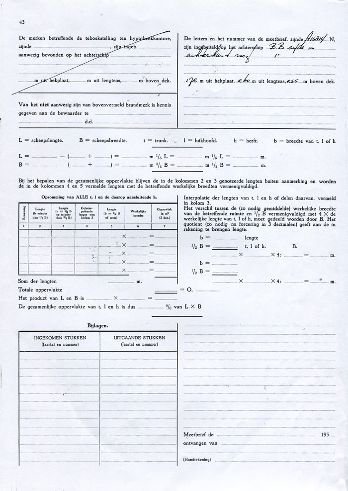 Meetbrief skûtsje "Twa Famkes" 1954 - A 15814 N | twafamkes.nl